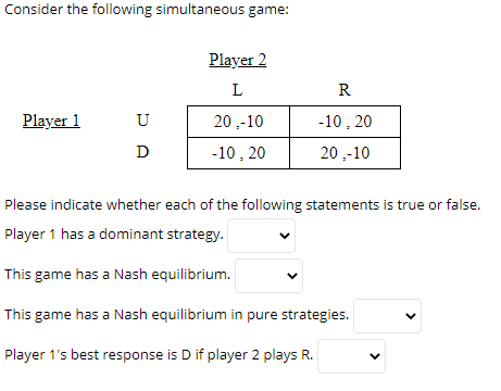 Solved Consider the following simultaneous game: Player 2 L | Chegg.com