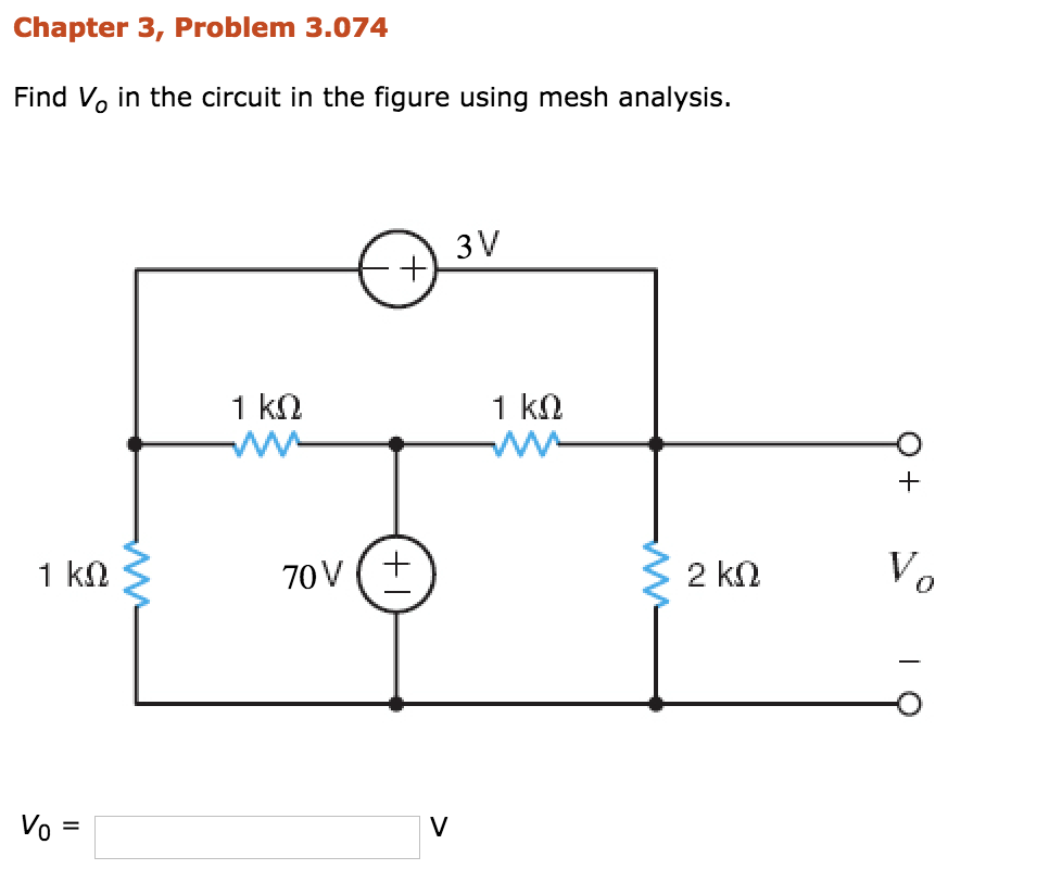 Solved Chapter 3, Problem 3.074 Find Vo in the circuit in | Chegg.com