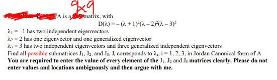 Solved 9x9 FA is a digmatrix, with D()--(+190-2) -3 =-1 has | Chegg.com