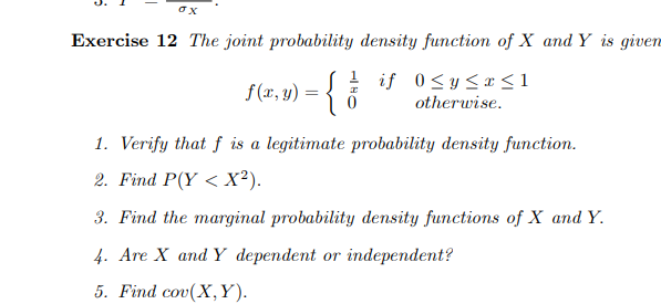 Solved Exercise 12 The joint probability density function of | Chegg.com