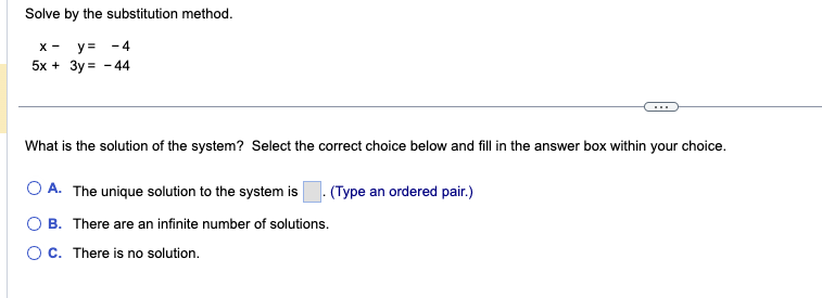Solved Solve by the substitution method. x−y=−45x+3y=−44 | Chegg.com