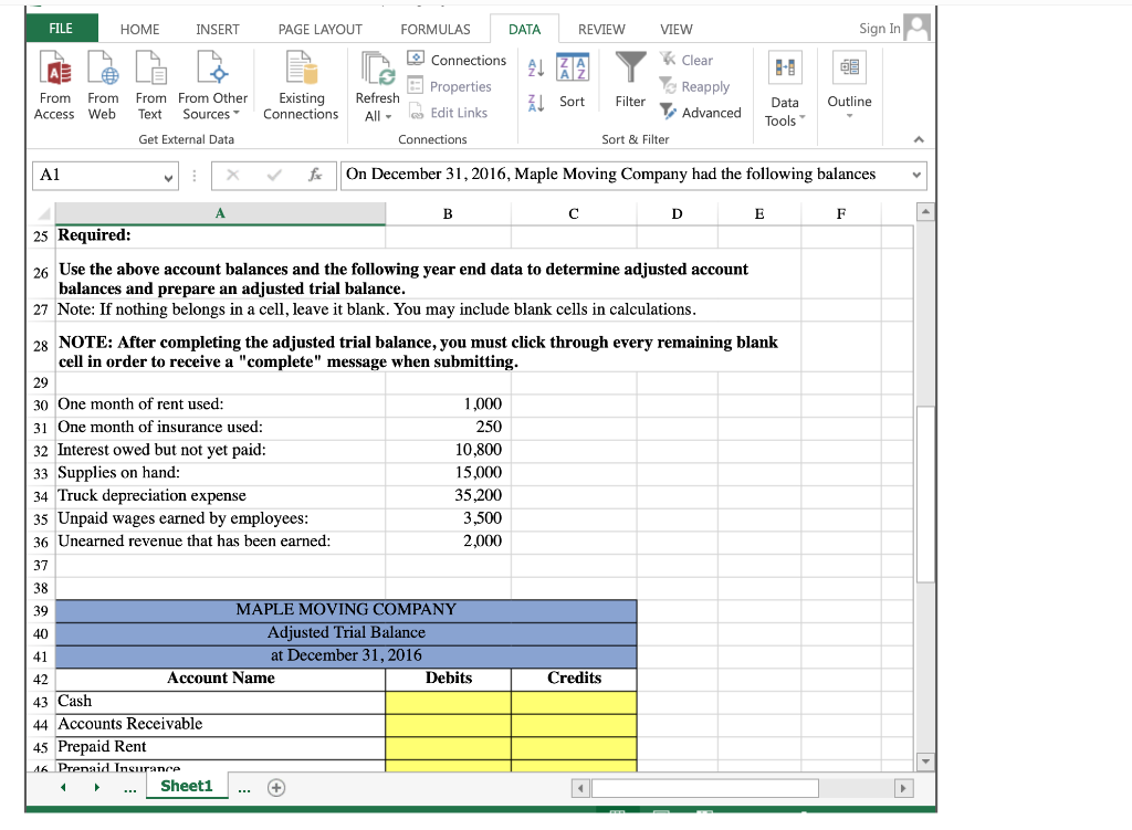 Solved Reporting Adjusted Account Balances using Excel's | Chegg.com