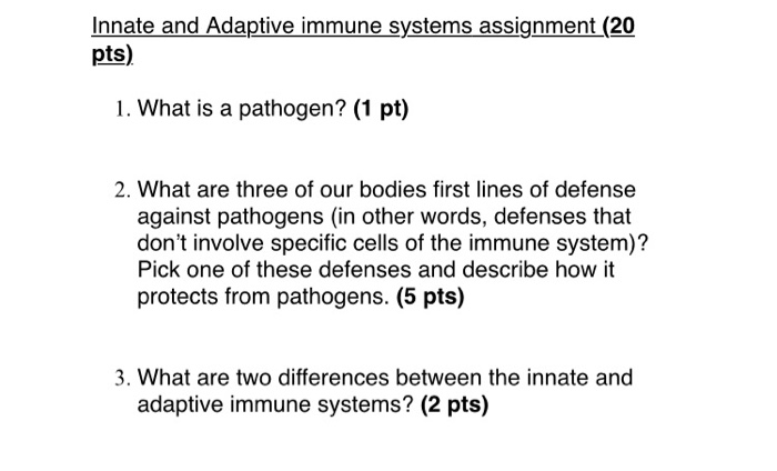 Solved Innate and Adaptive immune systems assignment (20 | Chegg.com