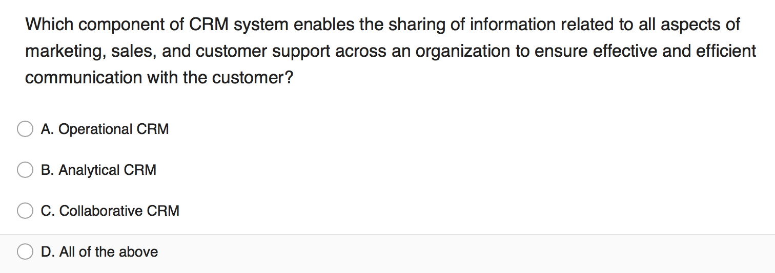 Solved Which component of CRM system enables the sharing of | Chegg.com