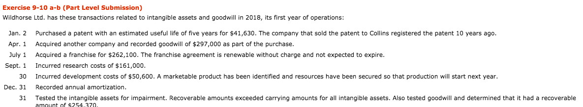 Solved Exercise 9-10 a-b (Part Level Submission) Wildhorse | Chegg.com