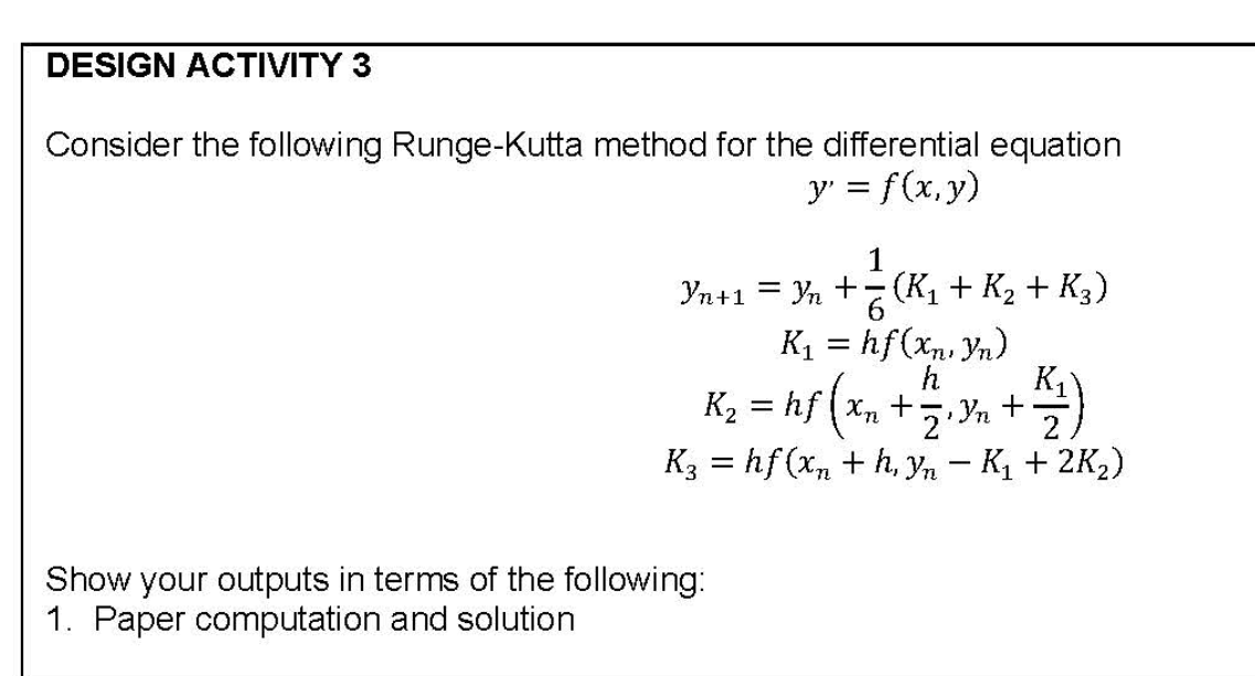 Design Activity 3 Consider The Following Runge Kutta
