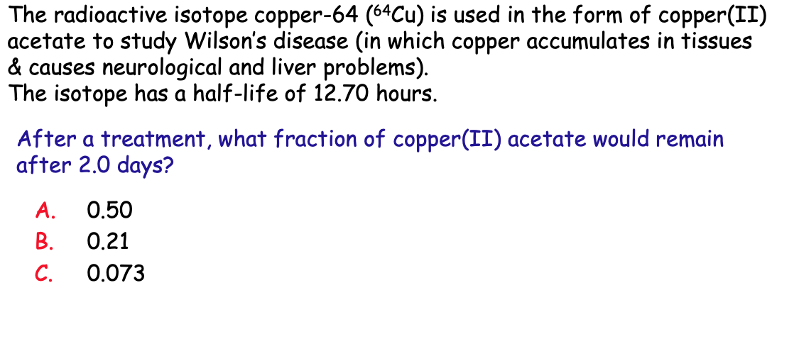 Solved The radioactive isotope copper-64 (64Cu) is used in | Chegg.com