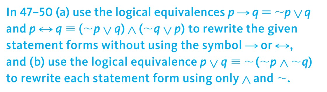 Solved In 47−50 (a) use the logical equivalences p→q≡∼p∨q | Chegg.com