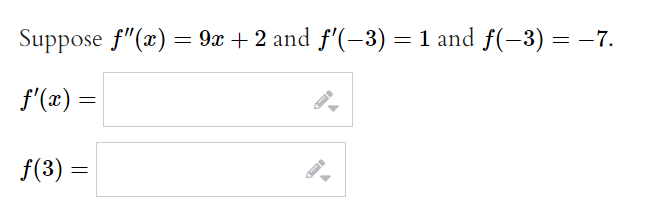 Solved Given f′′(x)=4x+3 and f′(0)=2 and f(0)=1. Find | Chegg.com