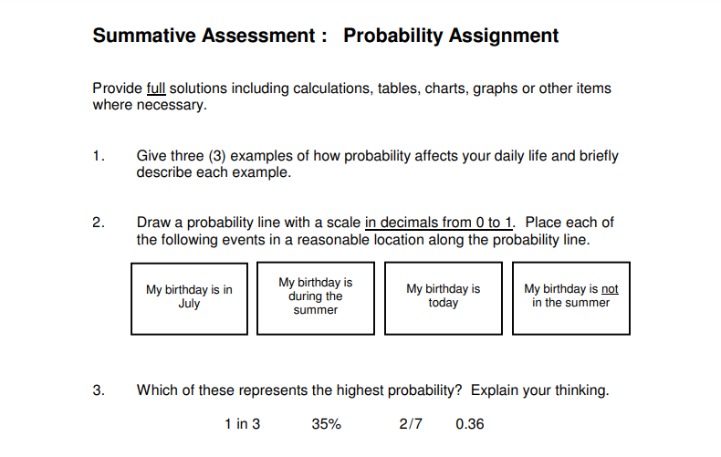 Solved Summative Assessment: Probability Assignment Provide | Chegg.com