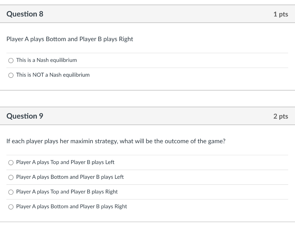 Player A plays Bottom and Player B plays Right This | Chegg.com