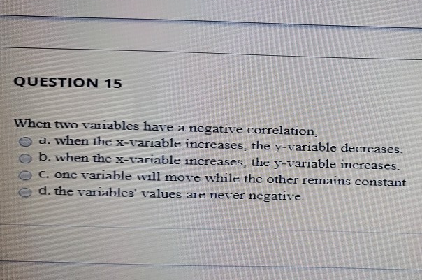 Solved QUESTION 15 When two variables have a negative | Chegg.com