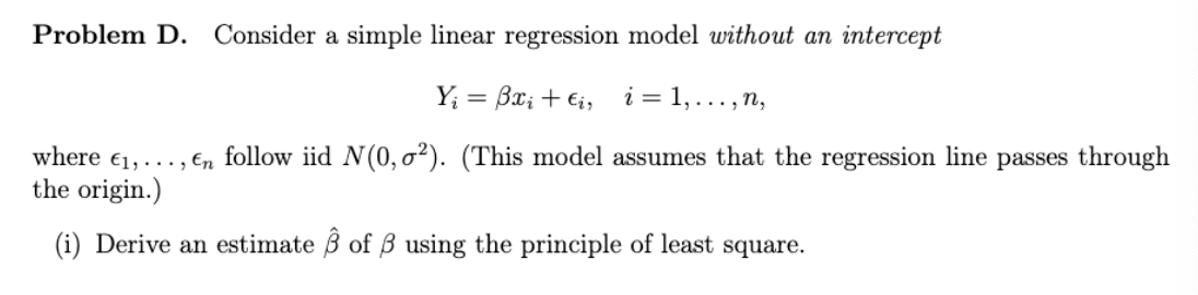 Solved Problem D. Consider a simple linear regression model | Chegg.com