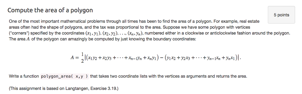 Solved Compute the area of a polygon 5 points One of the | Chegg.com
