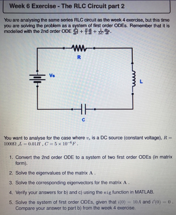 Solved A series RLC circuit (diagram below) can be modelled | Chegg.com