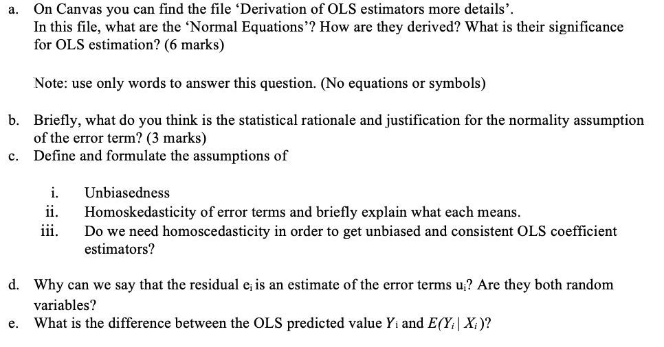 Solved a. On Canvas you can find the file 'Derivation of OLS | Chegg.com