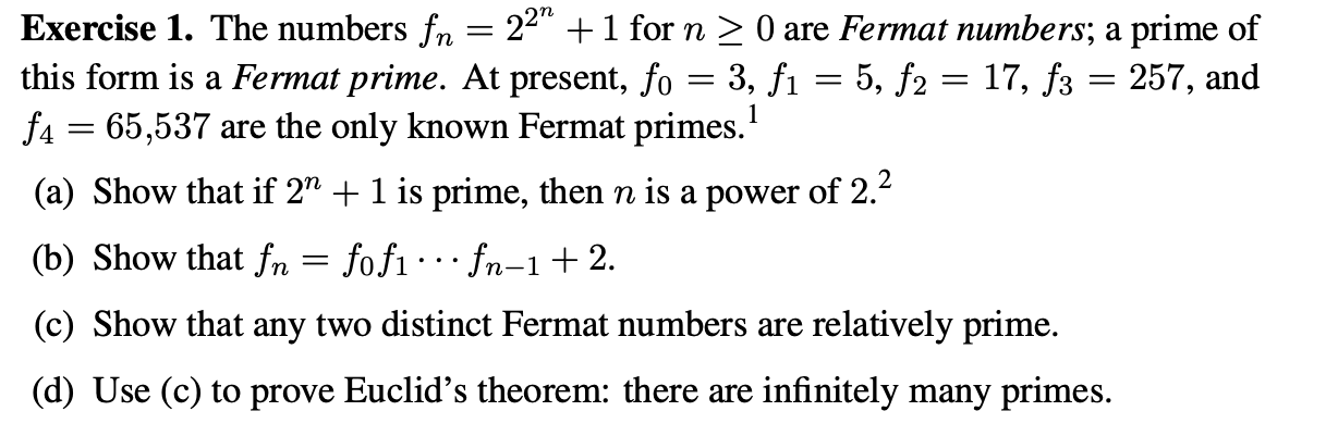 Solved Exercise 1. The numbers fn = 22" +1 for n > 0 are | Chegg.com