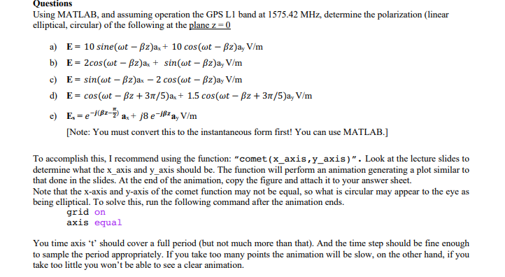 Solved Questions Using MATLAB, and assuming operation the | Chegg.com