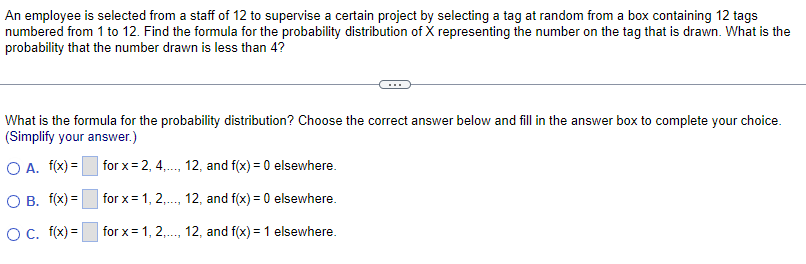 Solved An employee is selected from a staff of 12 to | Chegg.com