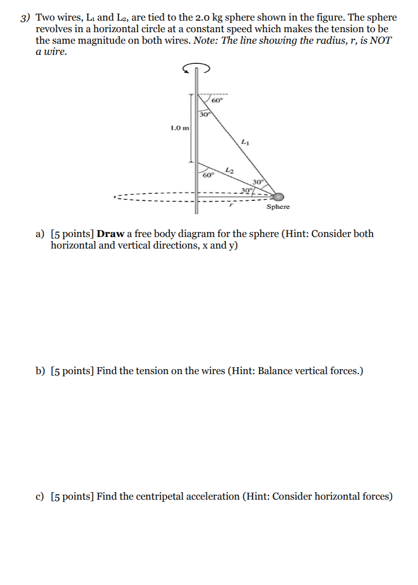 Solved 3) Two wires, Li and L2, are tied to the 2.0 kg | Chegg.com