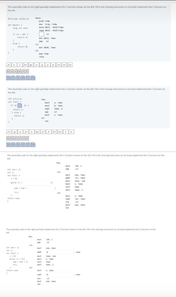 The assembly code on the right partially implements | Chegg.com
