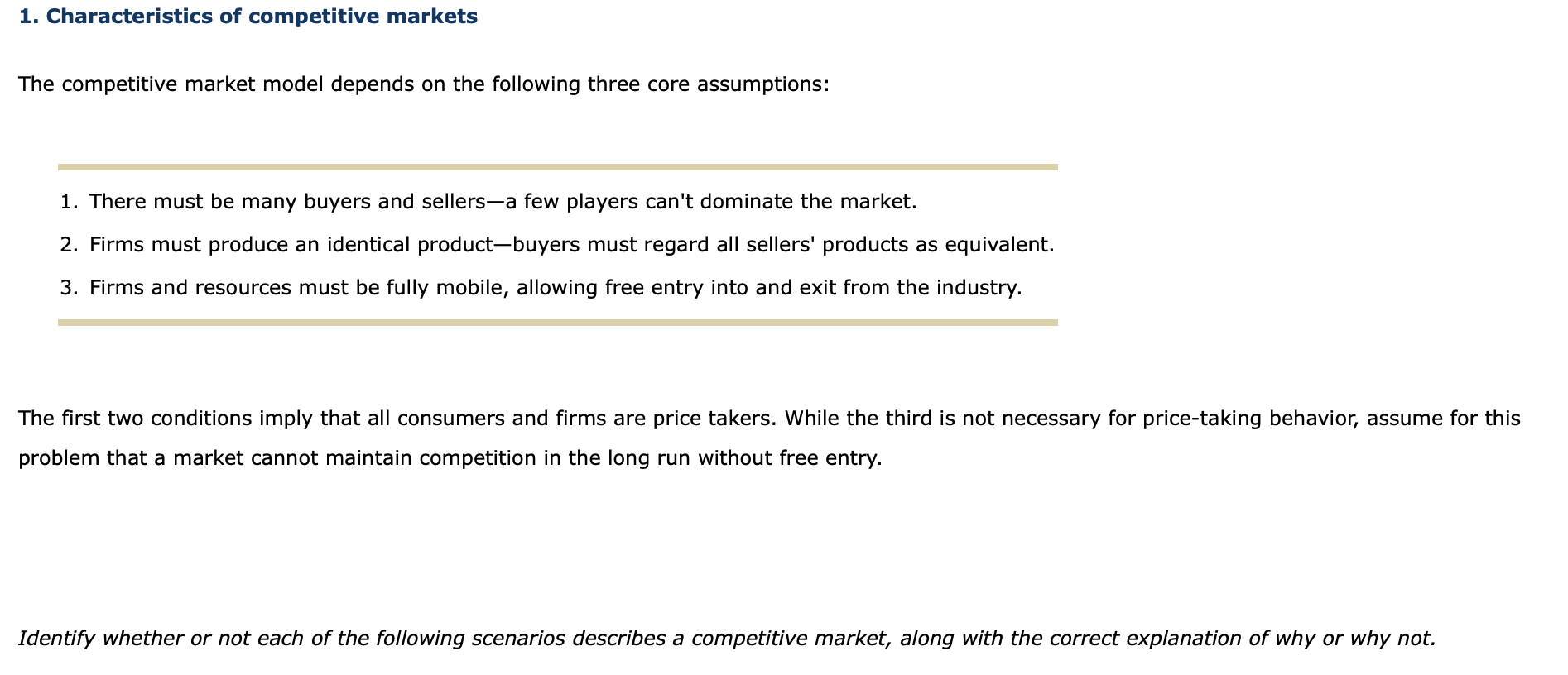 Solved 1. Characteristics of competitive markets The | Chegg.com