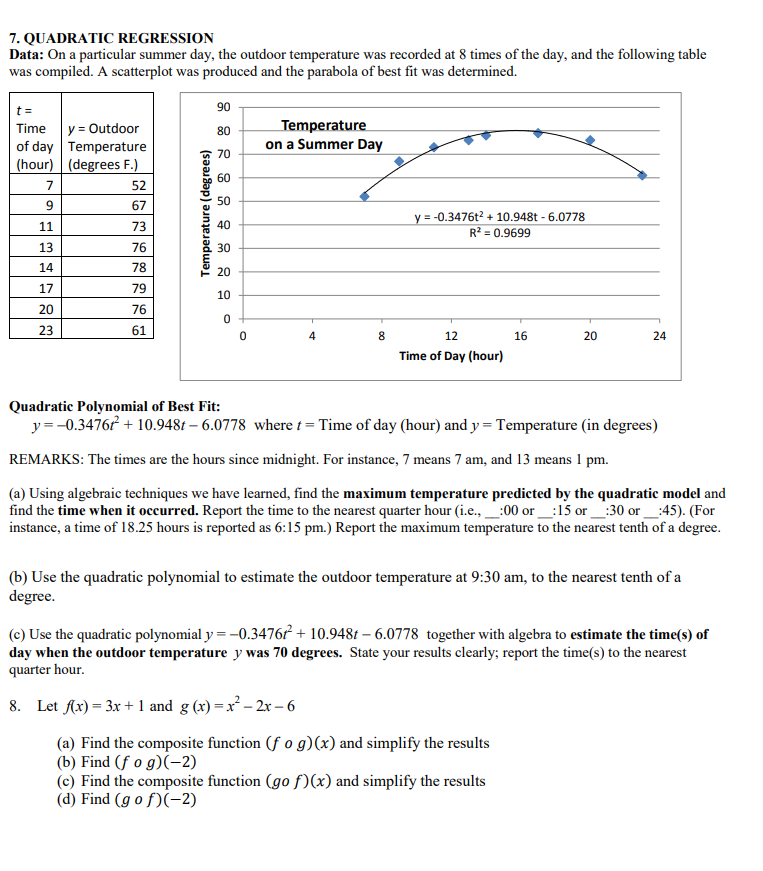 Solved 7. QUADRATIC REGRESSION Data: On a particular summer | Chegg.com