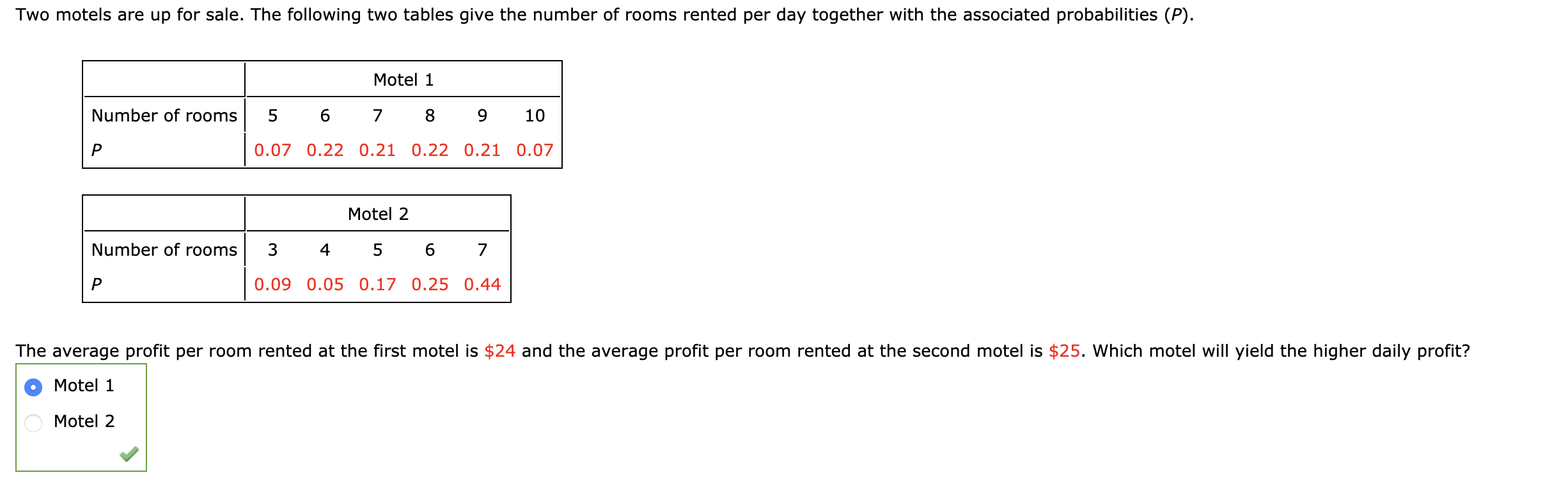 Solved Two motels are up for sale. The following two tables | Chegg.com