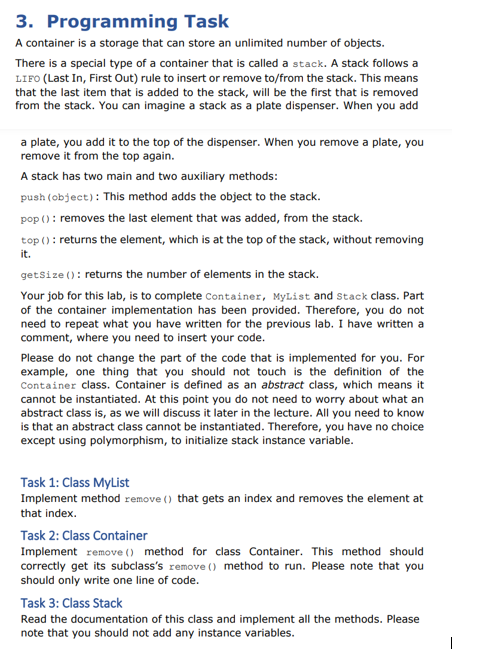 Solved public abstract class Container { // do not | Chegg.com