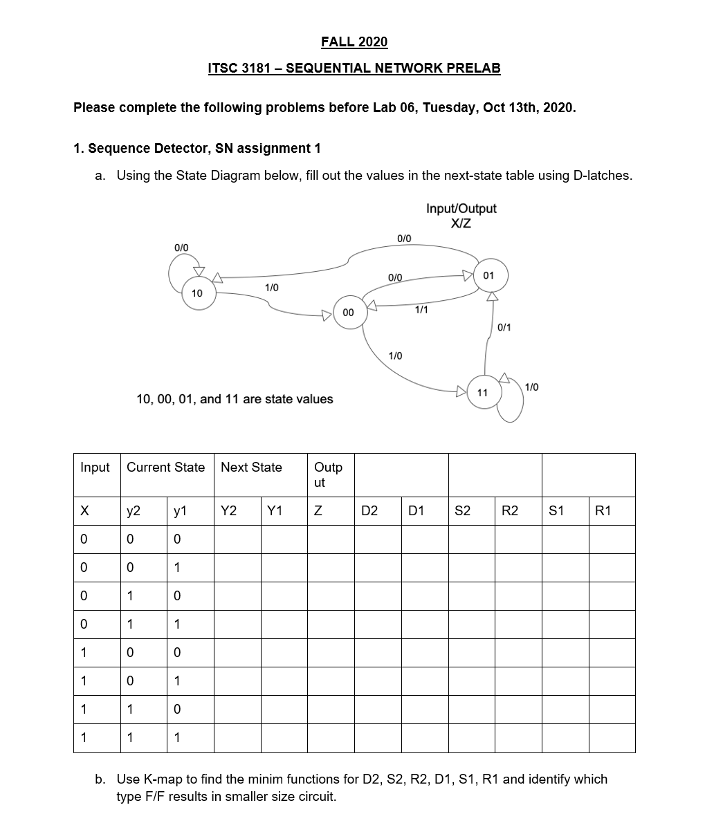 Solved FALL 2020 ITSC 3181 - SEQUENTIAL NETWORK PRELAB | Chegg.com