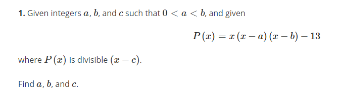 Solved 1. Given integers a, b, and c such that 0 | Chegg.com