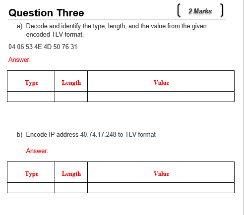 Solved Question Three ( 2 Marks ) a) Decode and identify the | Chegg.com