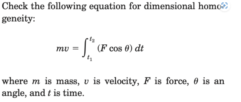 Solved Check the following equation for dimensional | Chegg.com
