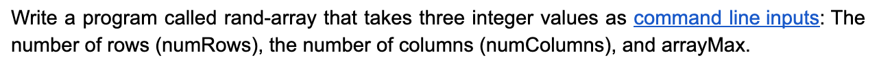 Solved Write a program called rand-array that takes three | Chegg.com