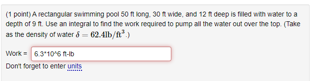 Solved (1 point) A rectangular swimming pool 50ft long, 30ft | Chegg.com