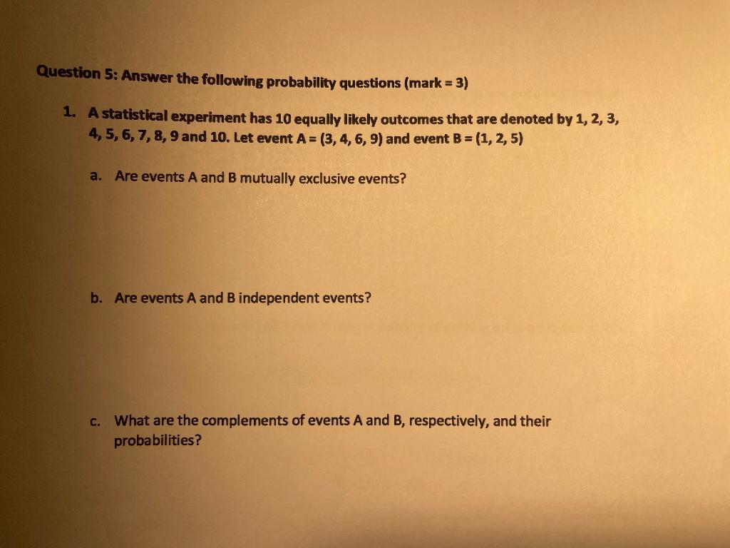 Solved Question 5: Answer the following probability | Chegg.com