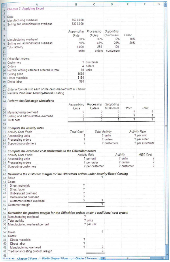 Solved A B D F G 6 7 ? ? ? с E 1 Chapter 7: Applying Excel 2 | Chegg.com