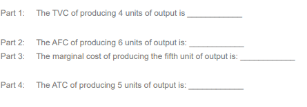 Solved Part 1: The TVC of producing 4 units of output is | Chegg.com