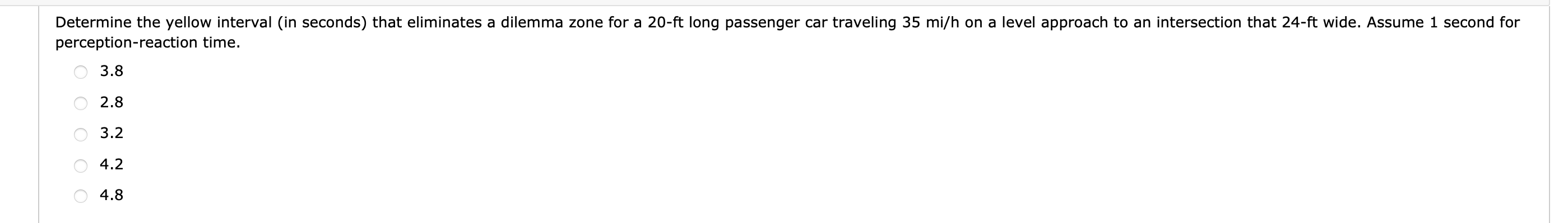 Solved perception-reaction time. 3.8 2.8 3.2 4.2 4.8 | Chegg.com