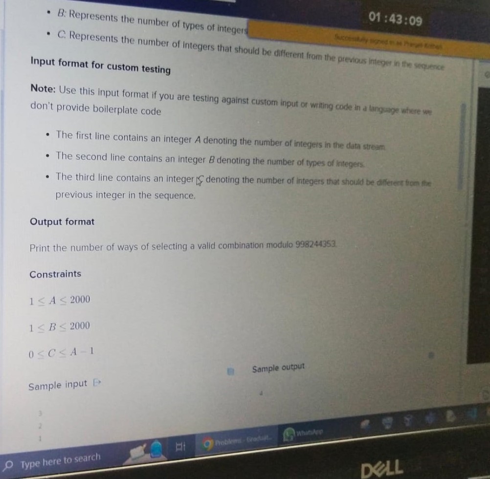 Solved Valid combinations Choose a stream of data of size A. | Chegg.com