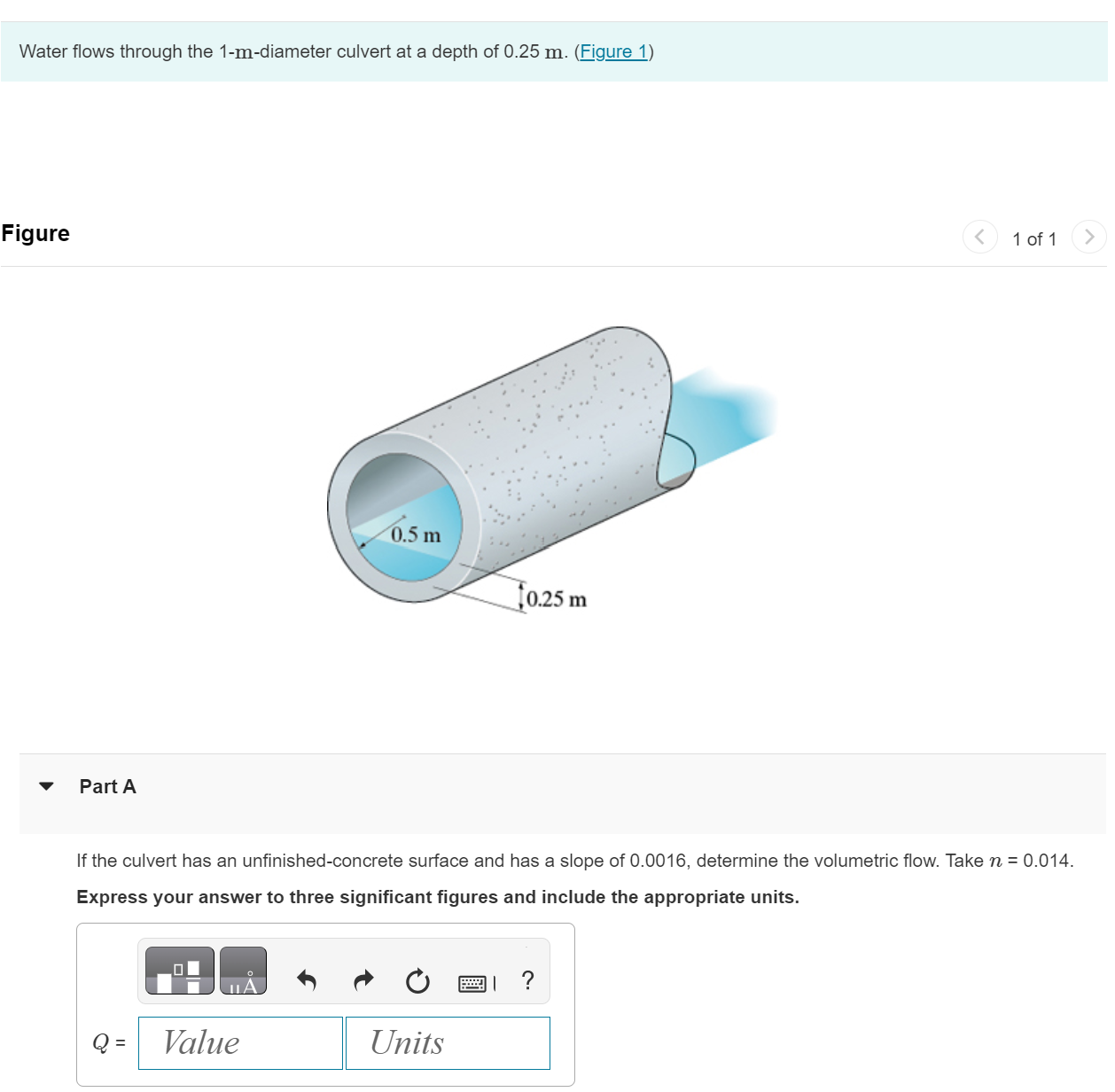 Solved Water flows through the 1−m-diameter culvert at a | Chegg.com