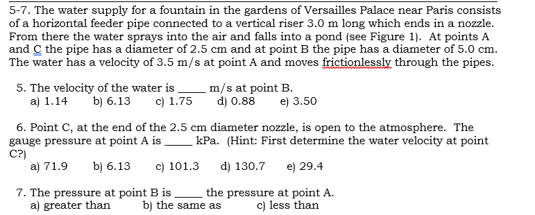 Solved Fig. 1 х A & B 5-7. The water supply for a fountain | Chegg.com