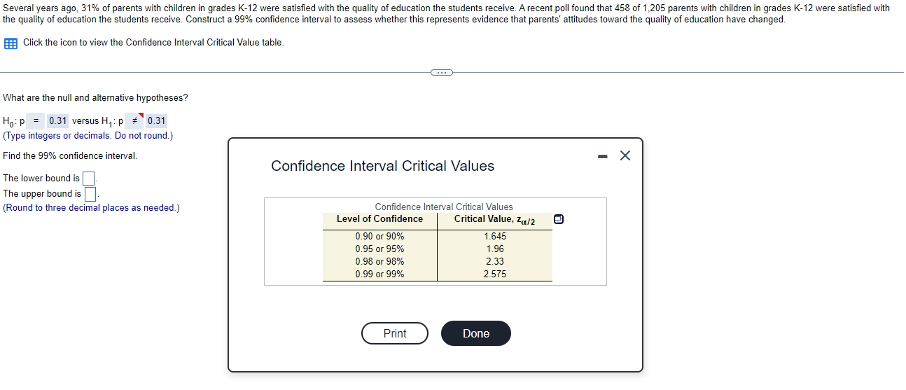 Solved Click the icon to view the Confidence Interval | Chegg.com
