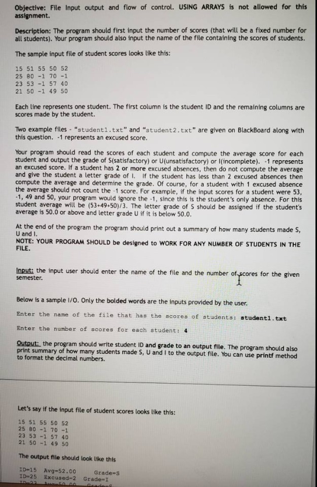 Solved Objective: File Input output and flow of control. | Chegg.com