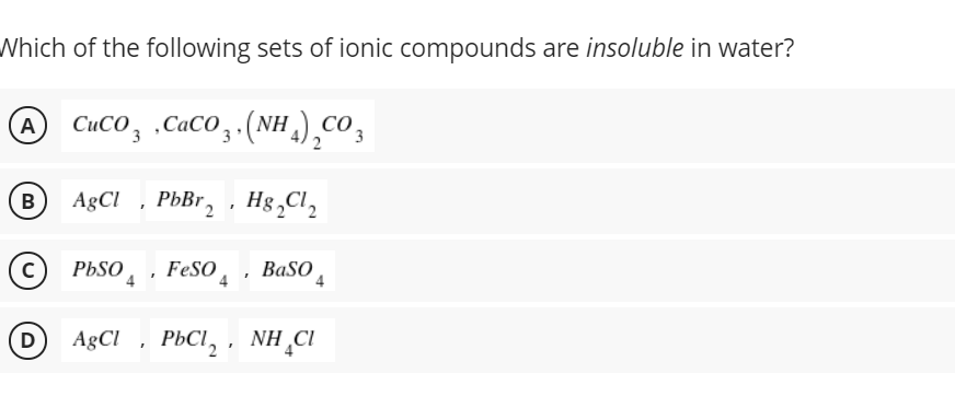 Solved Which of the following sets of ionic compounds are | Chegg.com