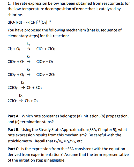 Solved 1. The rate expression below has been obtained from | Chegg.com