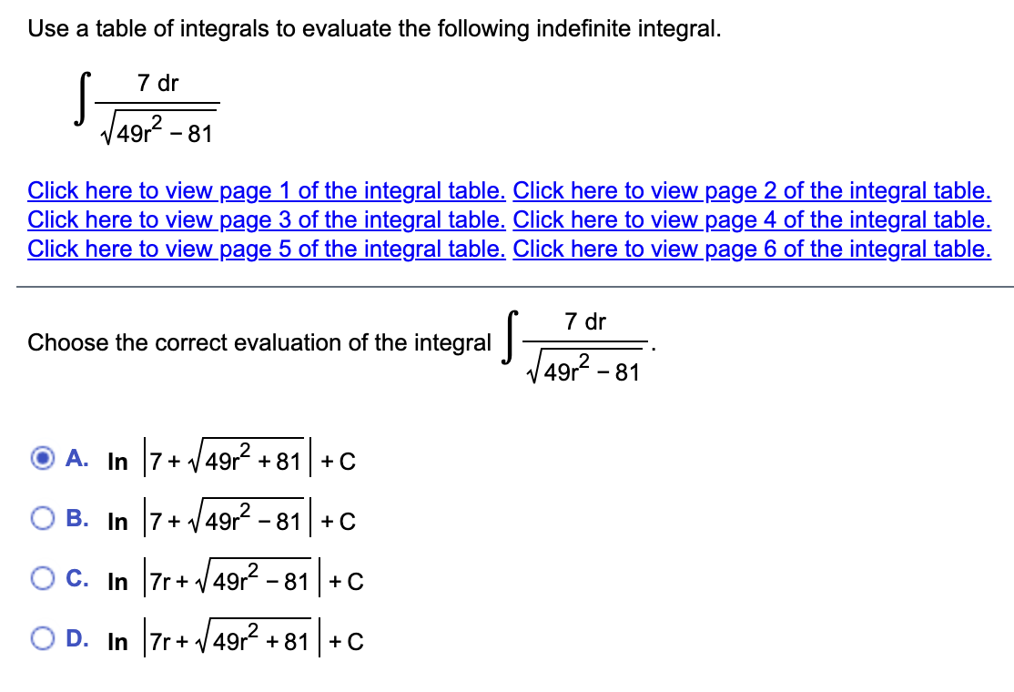 Solved Use a table of integrals to evaluate the following | Chegg.com