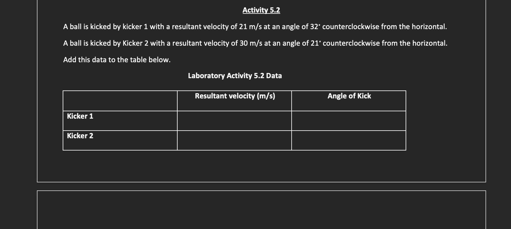 Solved Activity 5.2A ball is kicked by kicker 1 ﻿with a | Chegg.com
