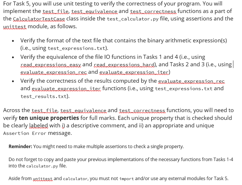 Solved For Task 5 You Will Use Unit Testing To Verify The