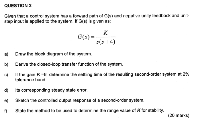 Solved QUESTION 2 Given that a control system has a forward | Chegg.com
